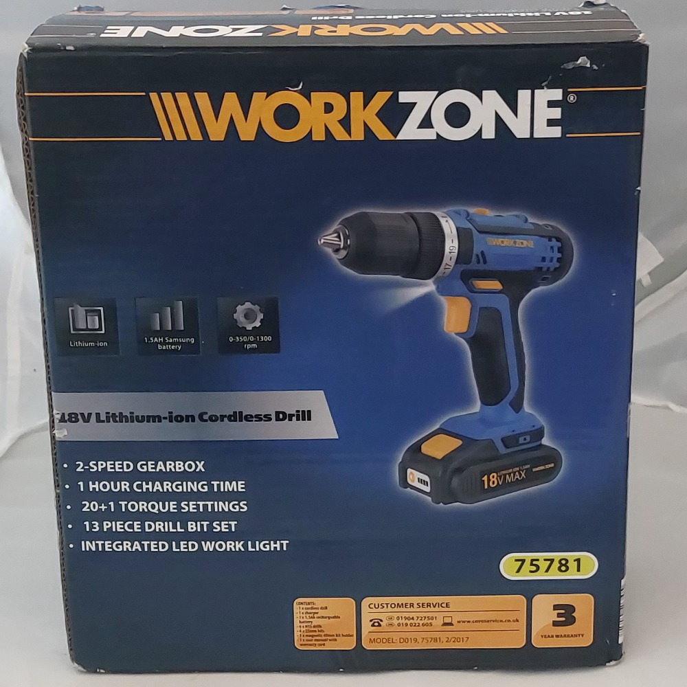 Pre-owned Workzone Workzone 18V Lithium-ion Cordless Drill - Own4Less